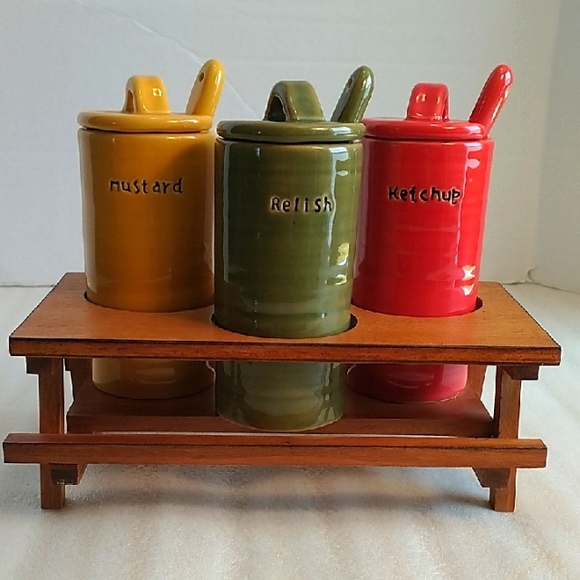 Williams Sonoma | Kitchen | Ceramic Condiment Jar Set With Wooden Stand ...
